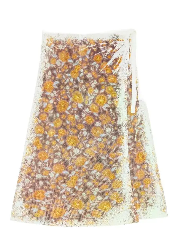 DIESEL® Midi B-blomette Floral Ribbed Wrap Skirt - Brown