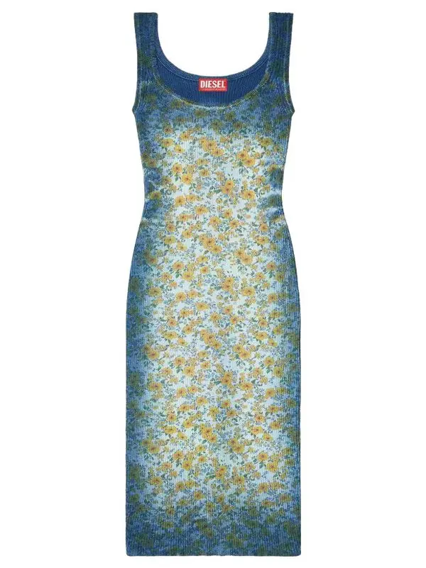 DIESEL M-egita Ribbed Floral-print Midi Dress - Blue