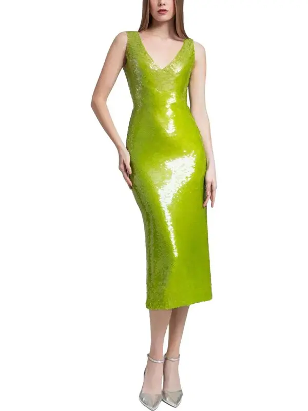 GEMY MAALOUF Fitted Sequin Midi Dress - Green