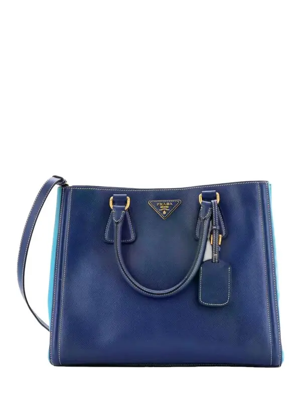 Prada Bicolor Lux Convertible Open Saffiano Leather Medium Tote Bag - Blue