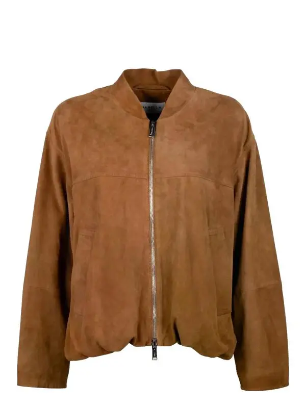 Marella Zip-up Suede Jacket - Brown