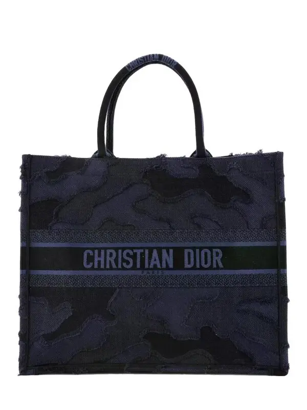 Dior Camouflage Embroidered Canvas Large Book Tote Bag - Black