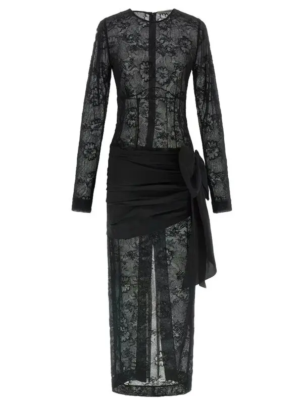 Alessandra Rich Lace Maxi Dress With Bow - Black
