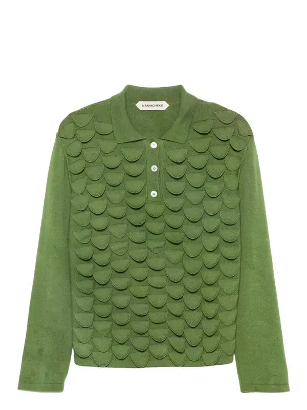 NAMACHEKO Bird Feather Polo Top - Green