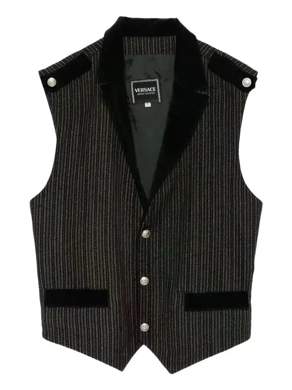 Versace 2000s Striped Velvet Vest - Black
