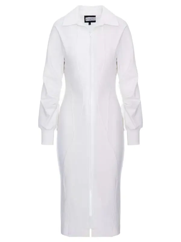 HAMZA Collared Midi Dress - White