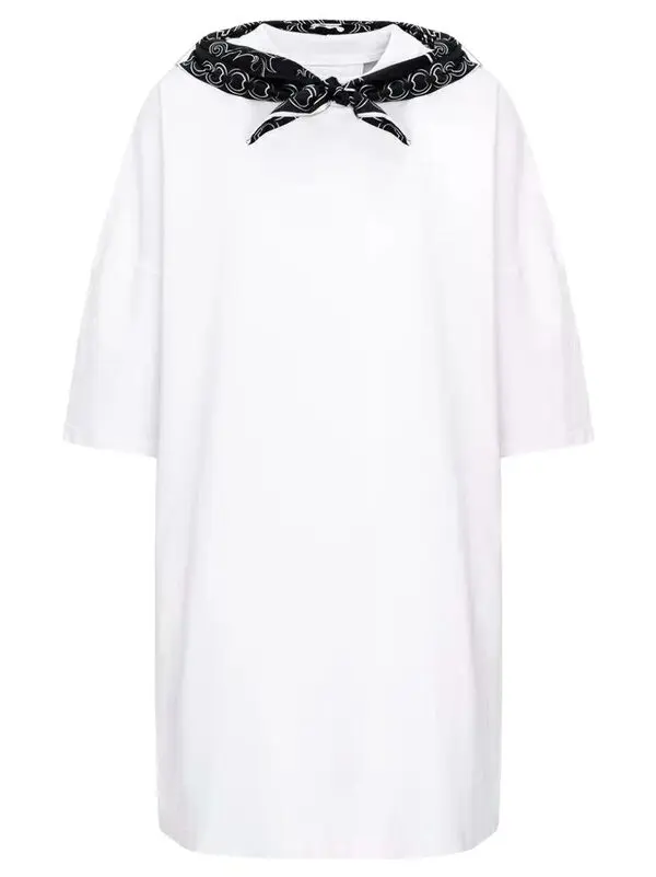 HAMZA Scarf Detail T-shirt Dress - White