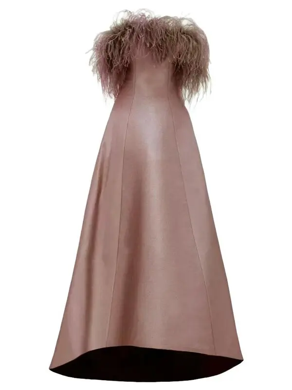 GEMY MAALOUF Off-shoulder Feathered Maxi Dress - Pink