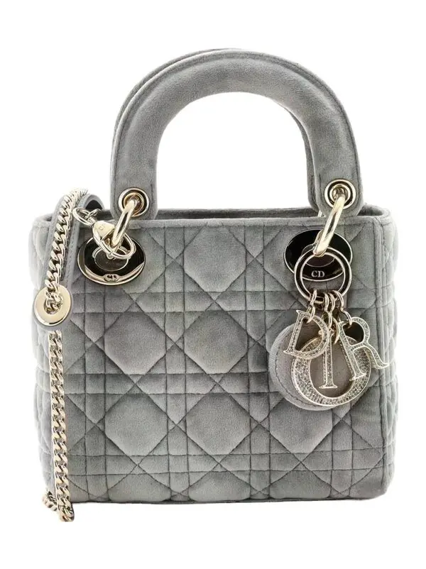 Dior Lady Chain Bag Cannage Quilt Velvet Mini Shoulder Bag - Grey