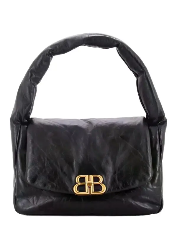 Balenciaga Monaco Sling Bag Padded Leather Large Shoulder Bag - Black