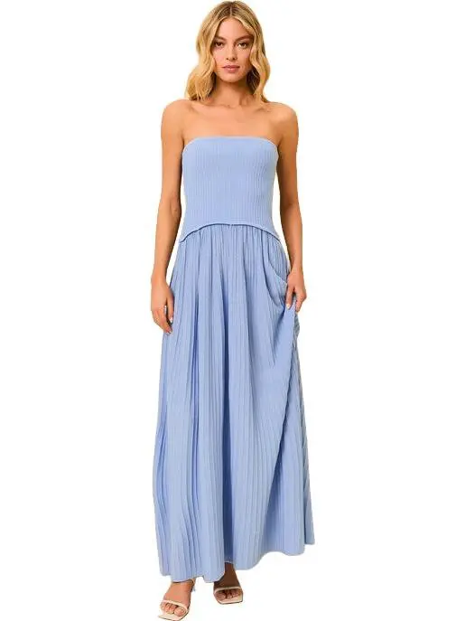 Solid & Striped Strapless Soglio Ribbed Dress - Blue