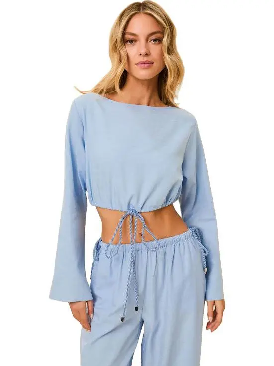 Solid & Striped Cropped Tencel Blend Top - Blue