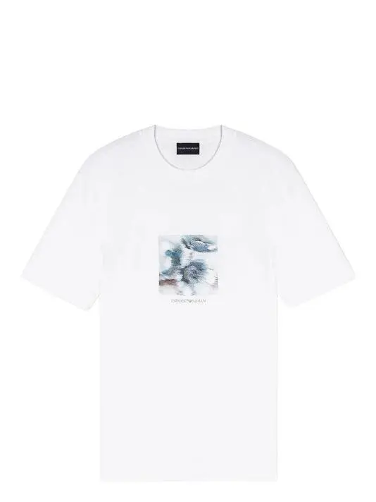 Emporio Armani Lyocell-blend Jersey T-shirt With Printed And Embroidered Graphics - White