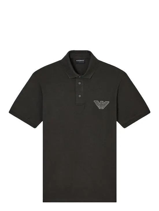 Emporio Armani Piqué Jersey Polo Shirt With Eagle Patch - Natural