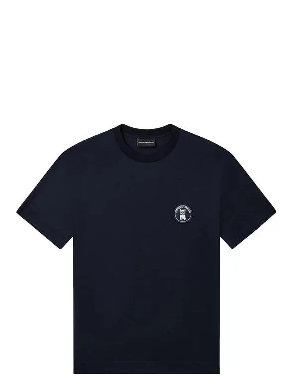 Emporio Armani Lyocell-blend Jersey T-shirt With French Bulldog Patch - Navy