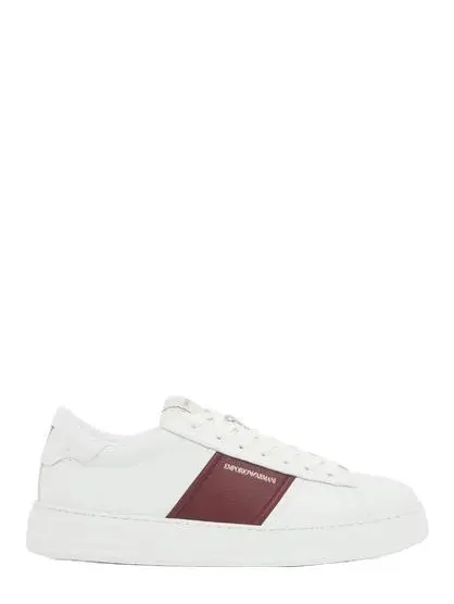 Emporio Armani Leather Sneakers With Contrasting Stripe - White