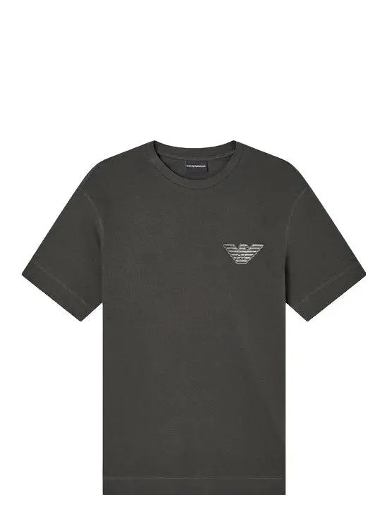 Emporio Armani Piqué Jersey T-shirt With Eagle Patch - Natural