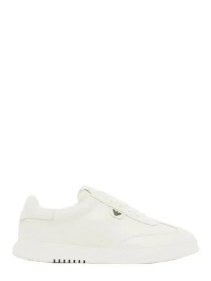 Emporio Armani Leather Sneakers With Eagle Plate - White