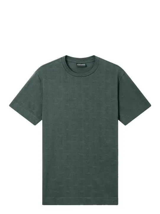 Emporio Armani Slim-fit T-shirt In All-over Micro-eagle Jacquard Jersey - Green