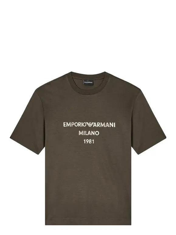 Emporio Armani Asv Lyocell T-shirt With Vintage-effect Logo Print - Natural