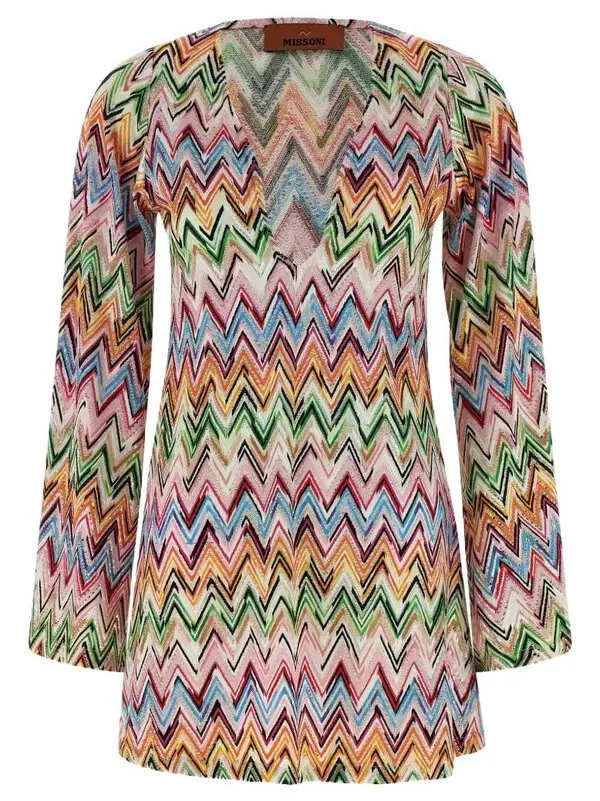 Missoni Zigzag Openwork V-neck Dress - Neutrals