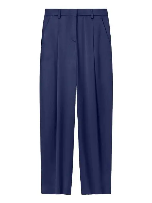 Giorgio Armani Silk Double Satin Single-pleat Trousers - Blue / Navy