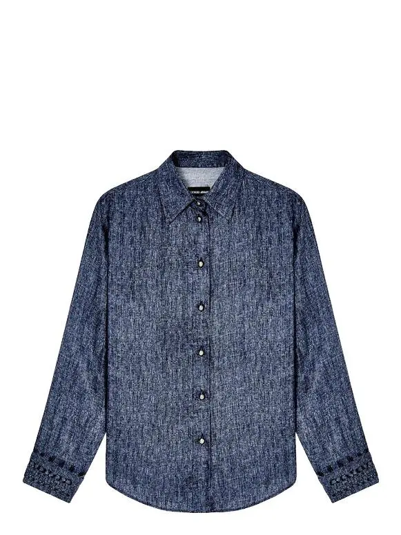 Giorgio Armani Denim-print Silk Shirt - Blue / Navy