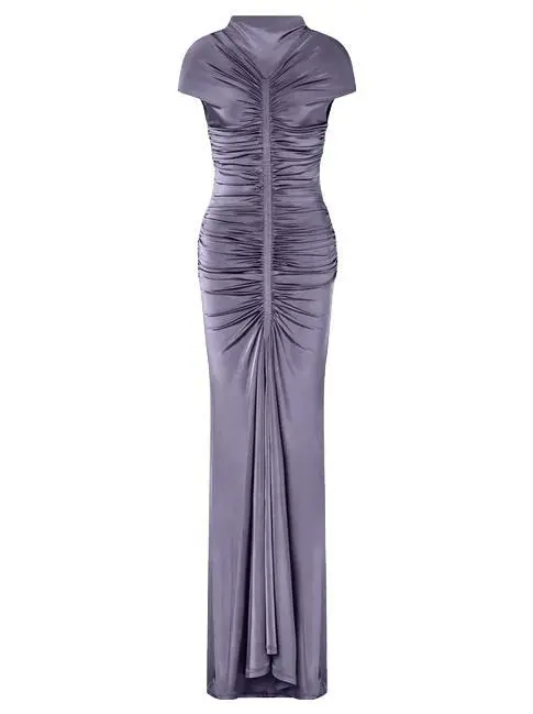 Giorgio Armani Shiny Viscose Jersey Long Dress - Purple