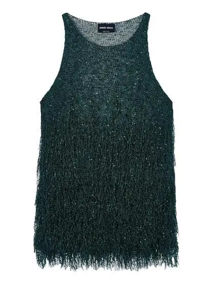 Giorgio Armani Lurex Jersey Top With Fringe - Green