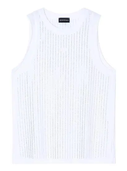 Emporio Armani Mercerised Tank Top With Rhinestones - White