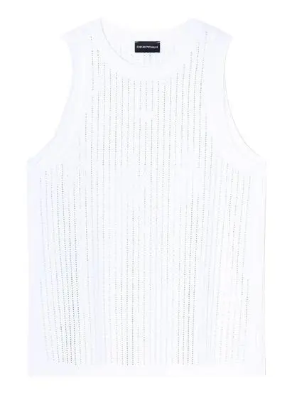 Emporio Armani Mercerised Tank Top With Rhinestones - White
