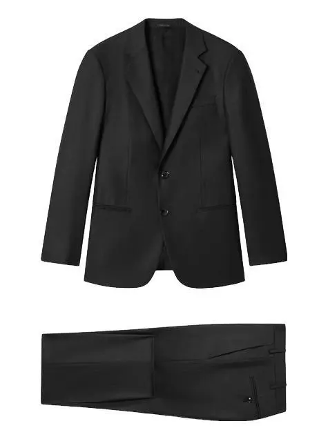 Giorgio Armani Asv Manhattan Line Single-breasted Suit In Micro-armure Virgin Wool - Black