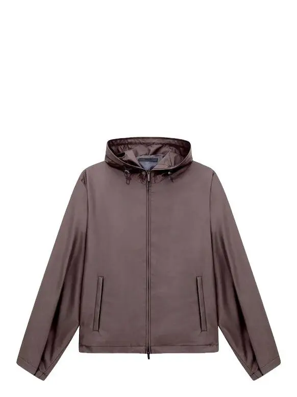 Giorgio Armani Silk-blend Twill Hooded Blouson - Natural