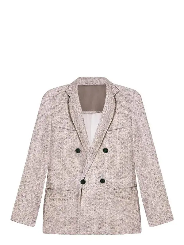 Giorgio Armani Suede Double-breasted Jacket With Weave Print - Natural