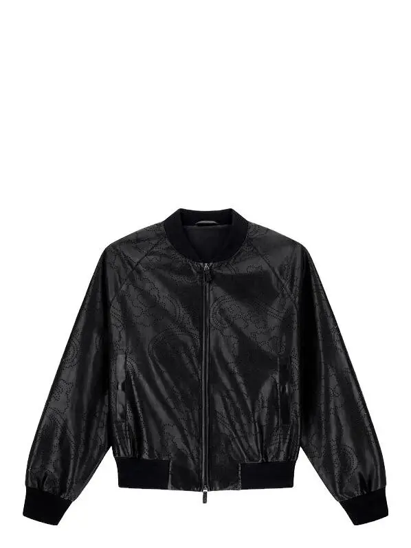 Giorgio Armani Perforated Nappa Calfskin Bomber Jacket - Black