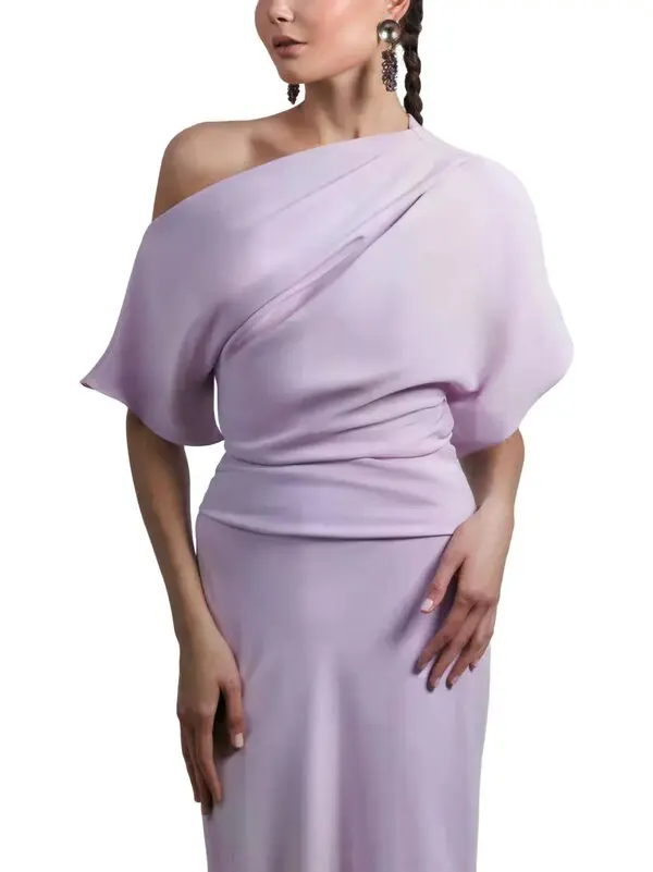 GEMY MAALOUF Asymmetrical Draped Maxi Dress - Purple