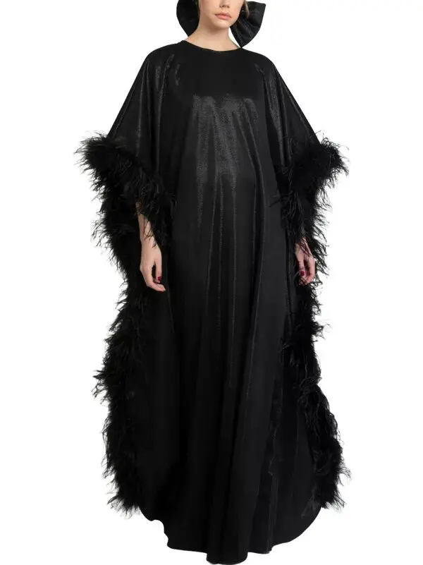 GEMY MAALOUF Feathered Long Kaftan - Black