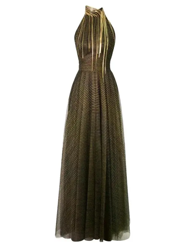 GEMY MAALOUF Metallic Fringe Tulle Maxi Dress - Black