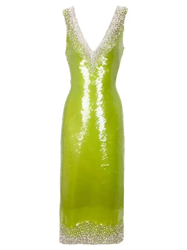 GEMY MAALOUF Fitted Sequins Midi Dress - Green
