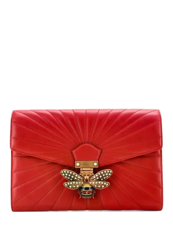 Gucci Queen Margaret Leather Clutch - Red
