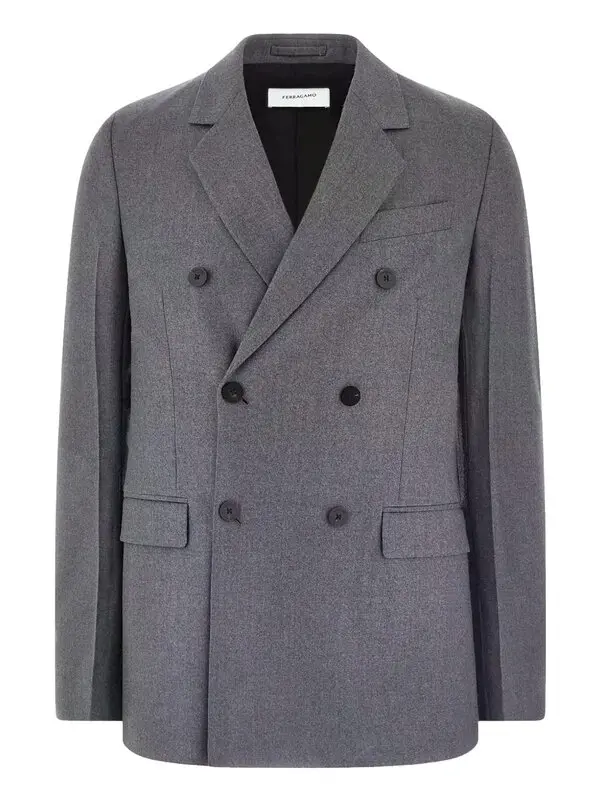 FERRAGAMO Double-breasted Wool Blazer - Grey