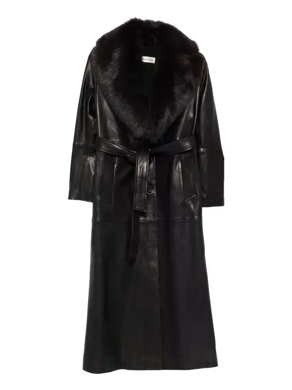 Nour Hammour Fur-collar Belted Coat - Black