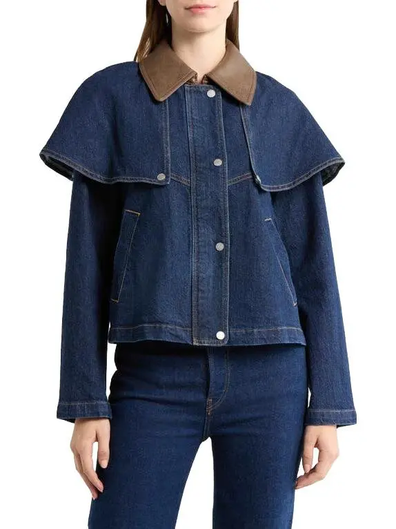 Avec Les Filles Stretch Denim Cape Jacket - Raw Indigo