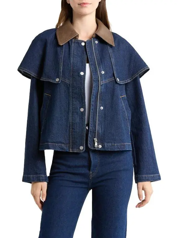 Avec Les Filles Stretch Denim Cape Jacket - Raw Indigo