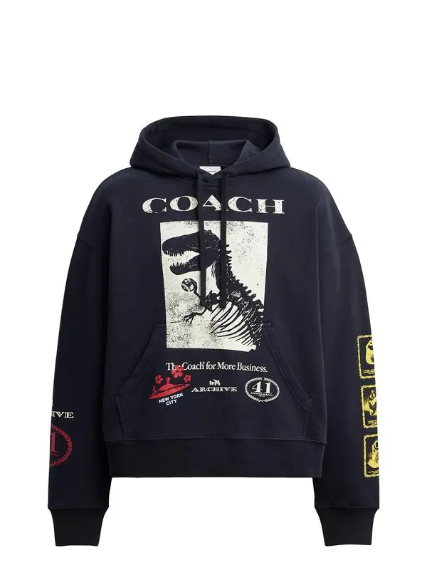 COACH Dinosaur Collage Relaxed Hoodie - Navy Blue