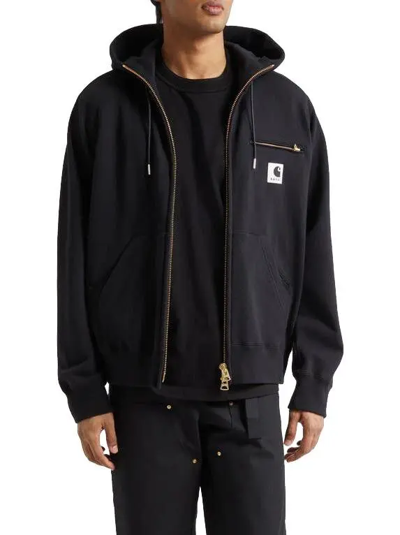 Sacai Carhartt Wip Cotton Jersey Full Zip Hoodie - Black