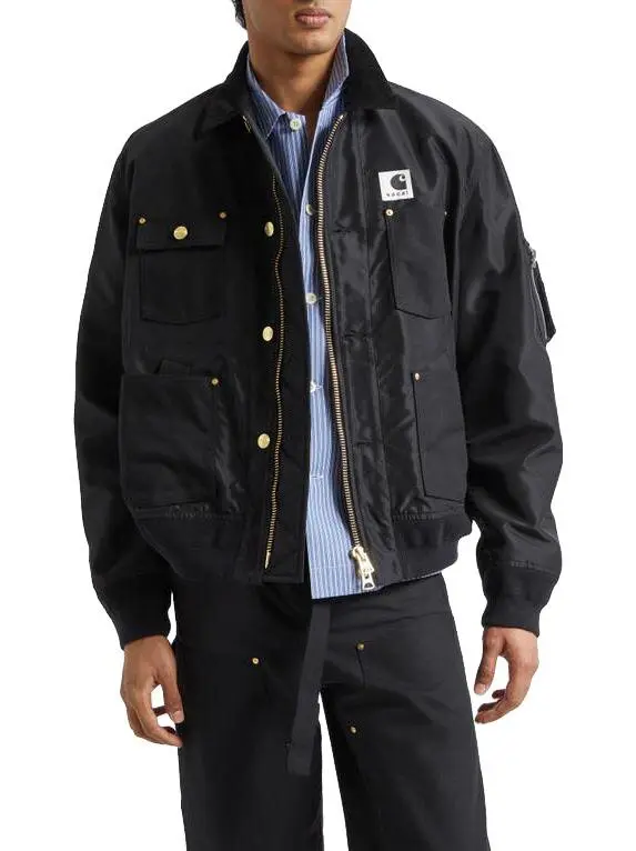 Sacai Carhartt Wip Nylon Twill And Duck Canvas Blouson Jacket - Black