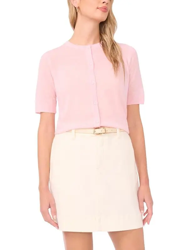 Vince Camuto Fine-gauge Short Sleeve Cardigan - Baby Pink