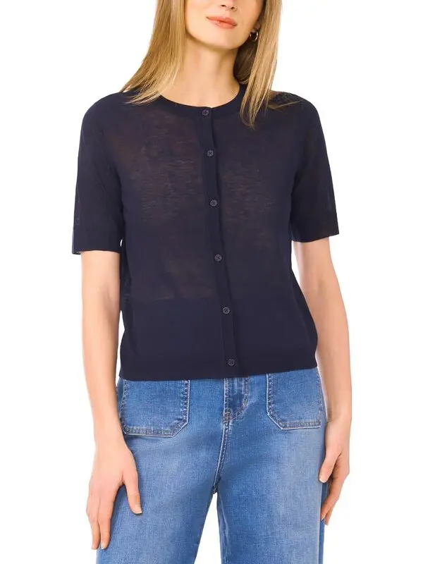 Vince Camuto Fine-gauge Short Sleeve Cardigan - Classic Navy