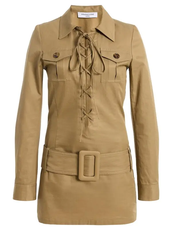 Françoise Zoya Lace-up Cotton Mini Dress - Khaki